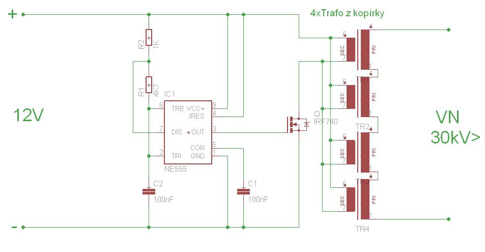Zdroj vysokého napětí s 555 a MOSFET :: Elektronika-bastlení